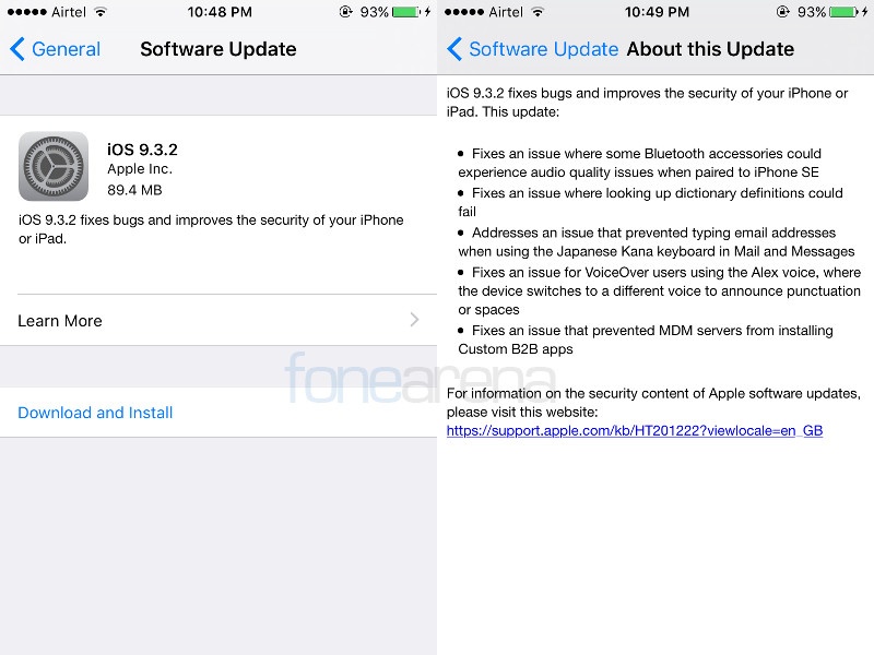 Có gì mới trong bản cập nhật iOS 9.3.2?