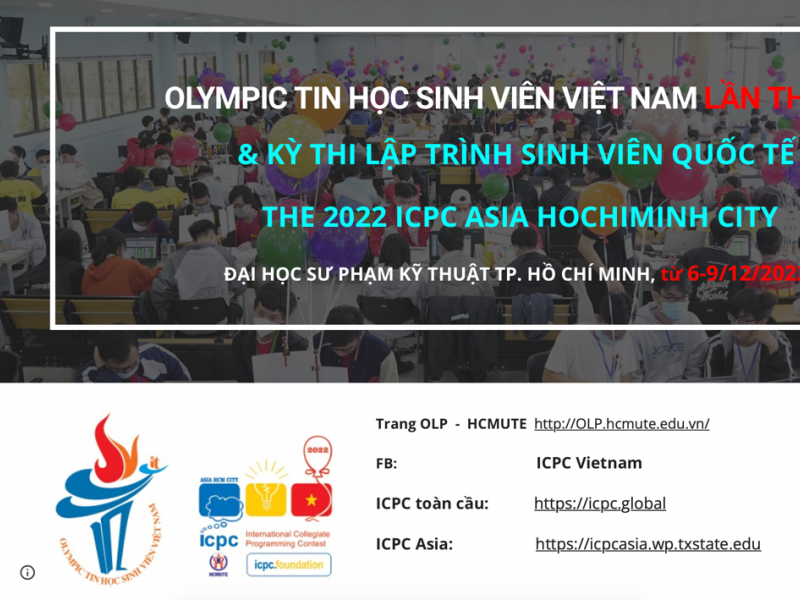 OLP’22, Procon Việt Nam và ICPC Asia HoChiMinh City sẽ diễn ra từ ngày ...