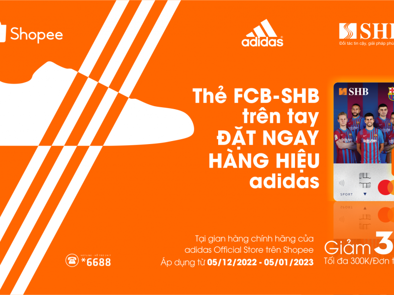 Giảm giá 30% khi mua sản phẩm Adidas bằng thẻ thể thao SHB - FCB Mastercard